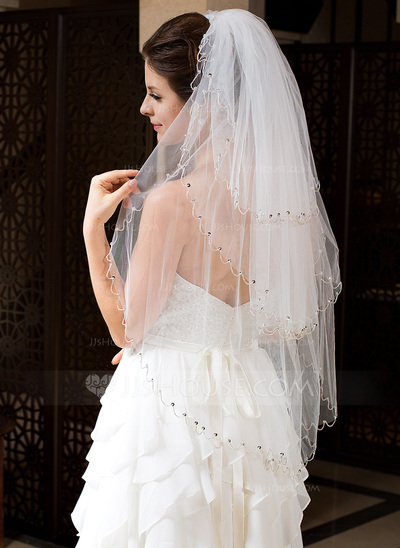 Three-tier Fingertip Bridal Veils With Sequin Trim Edge (006034326 ...