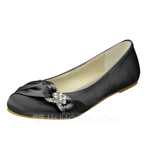 Women's Satin Flat Heel Closed Toe Flats With Rhinestone (047065601 ...
