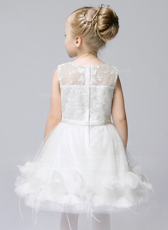 A-Line/Princess Knee-length Flower Girl Dress - Tulle Sleeveless Jewel ...