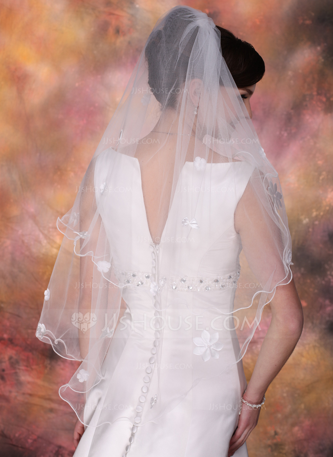 Two-tier Elbow Bridal Veils With Scalloped Edge (006020341) - JJ's House