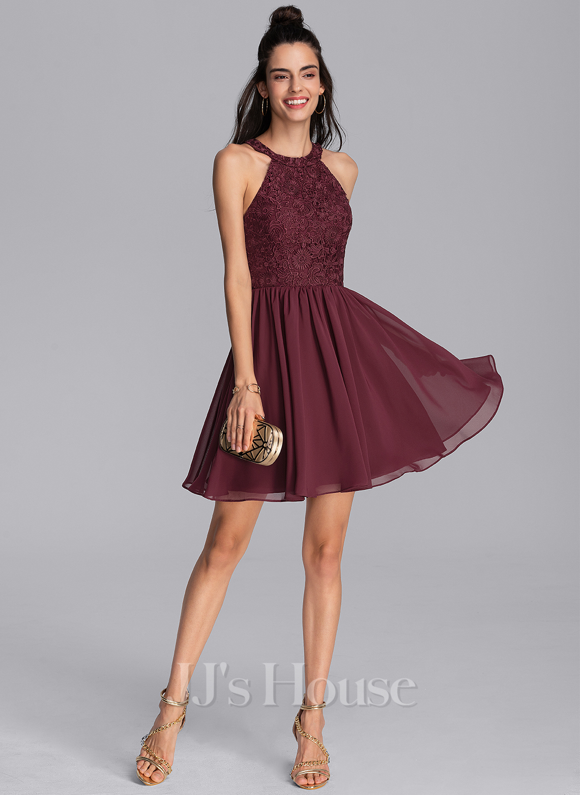 A-Line Scoop Neck Short/Mini Chiffon Homecoming Dress (022206544) - JJ ...