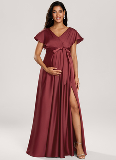 Beri A-line Ruffle Matte Satin Maternity Bridesmaid Dress | JJ's House