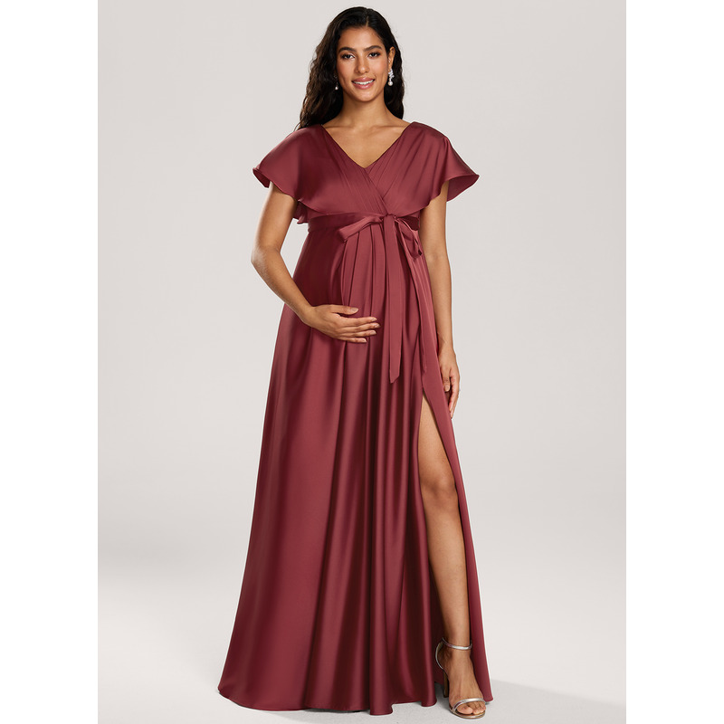 Beri A-line Ruffle Matte Satin Maternity Bridesmaid Dress | JJ's House